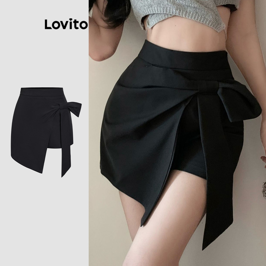 Lovito Elegant Shorts Plain Wrap Tie Front Summer Shorts for Women ...