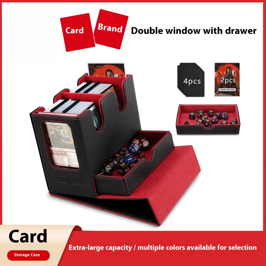 Premium Leather-Feel Card Case With Dice Drawer, Dual Deck Storage Box ...