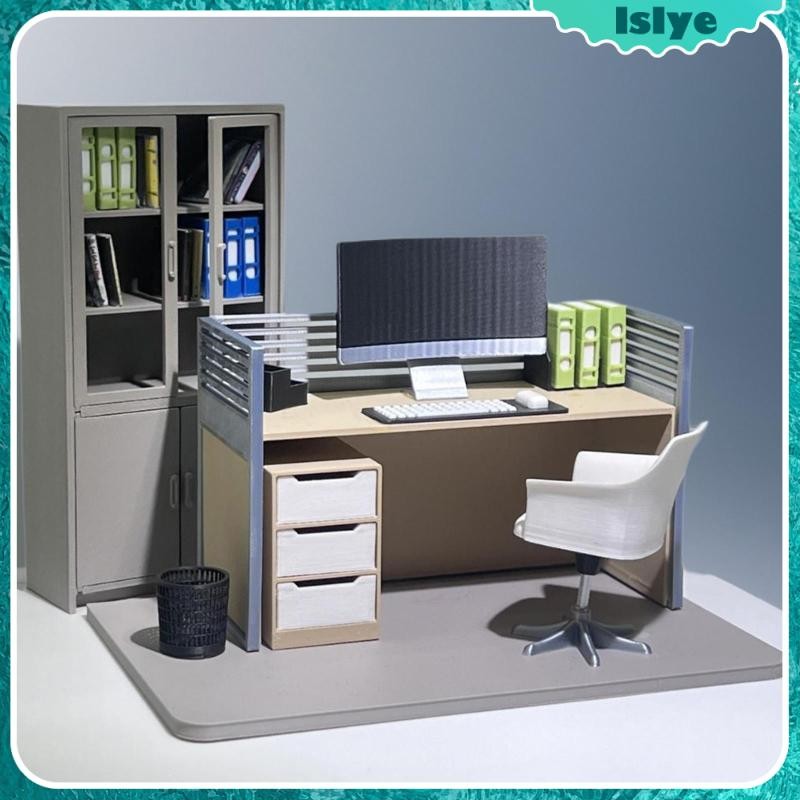 [Lslye] 1/12 Dollhouse Decor Office Furniture Mini Computer Desk Tiny ...
