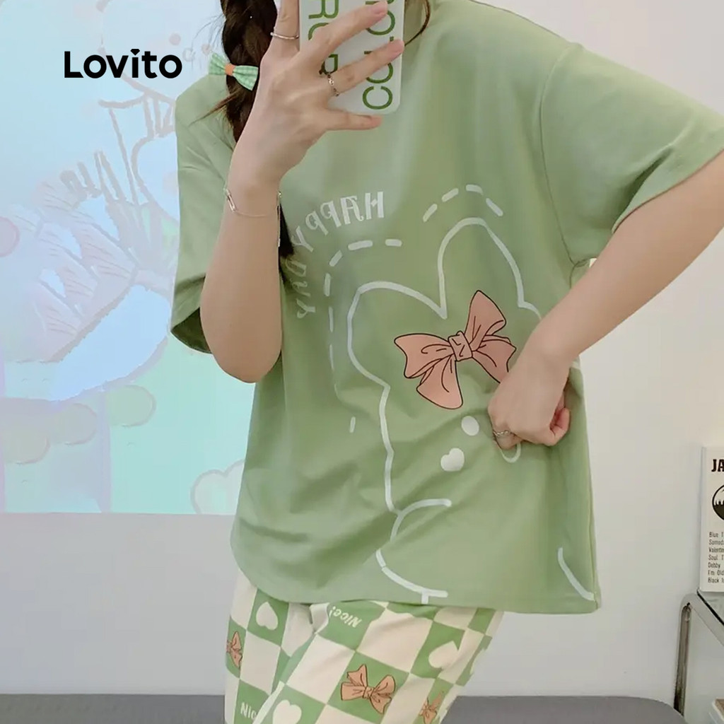 (NEW) Lovito Women Casual Pajama Sets Colorblock Spring/summer Green ...