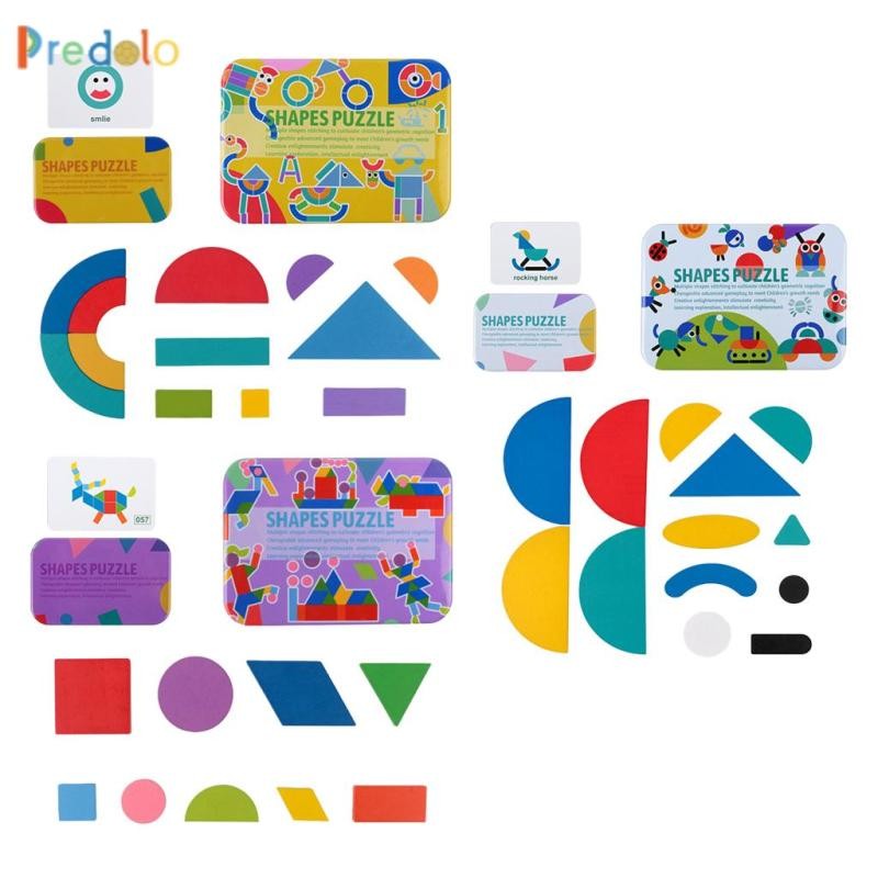 predolo Wooden Pattern Blocks Puzzle Geometric Shape Games Kindergarten ...
