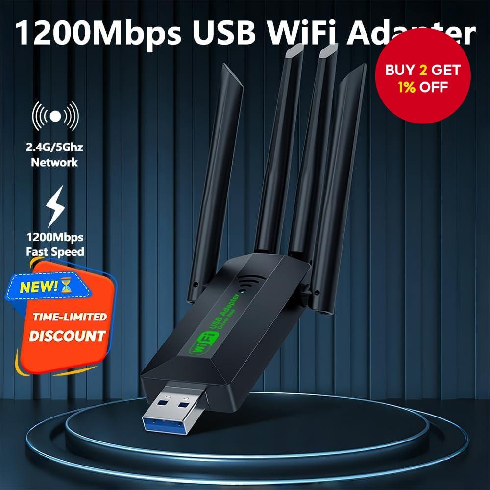 USB WiFi Adapter 1200Mbps Driver Free Dual Band 2.4G 5GHz Wireless ...