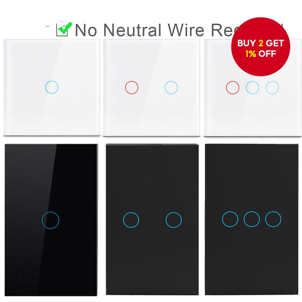 US EU Wall Touch Switch Crystal Tempered Glass Panel Light Switches 1/2 ...