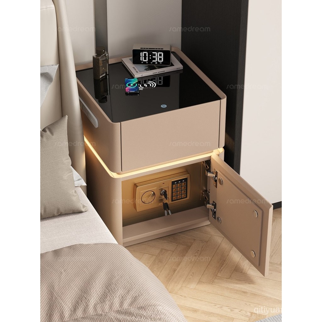 Smart Solid Wood Bedside Cabinet Safe Integrated Simple Home Bedroom ...