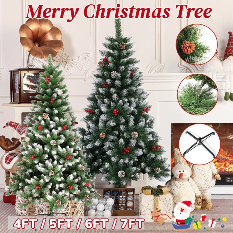 4FT/5FT/6FT/7FT Christmas Tree Metal Stand Christmas Decoration Artificial Xmas Tree for Home ...