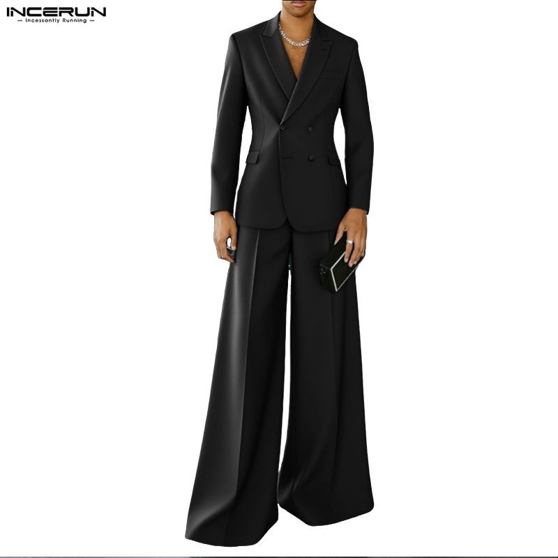 INCERUN men's long sleeved suit jacket+long pants set men's fashionable ...