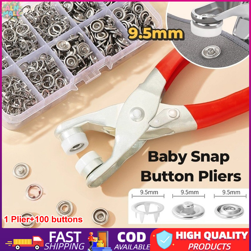 100 Set Metal Snap Buttons | Fastener Pliers + Automatic Eyelet Puncher ...