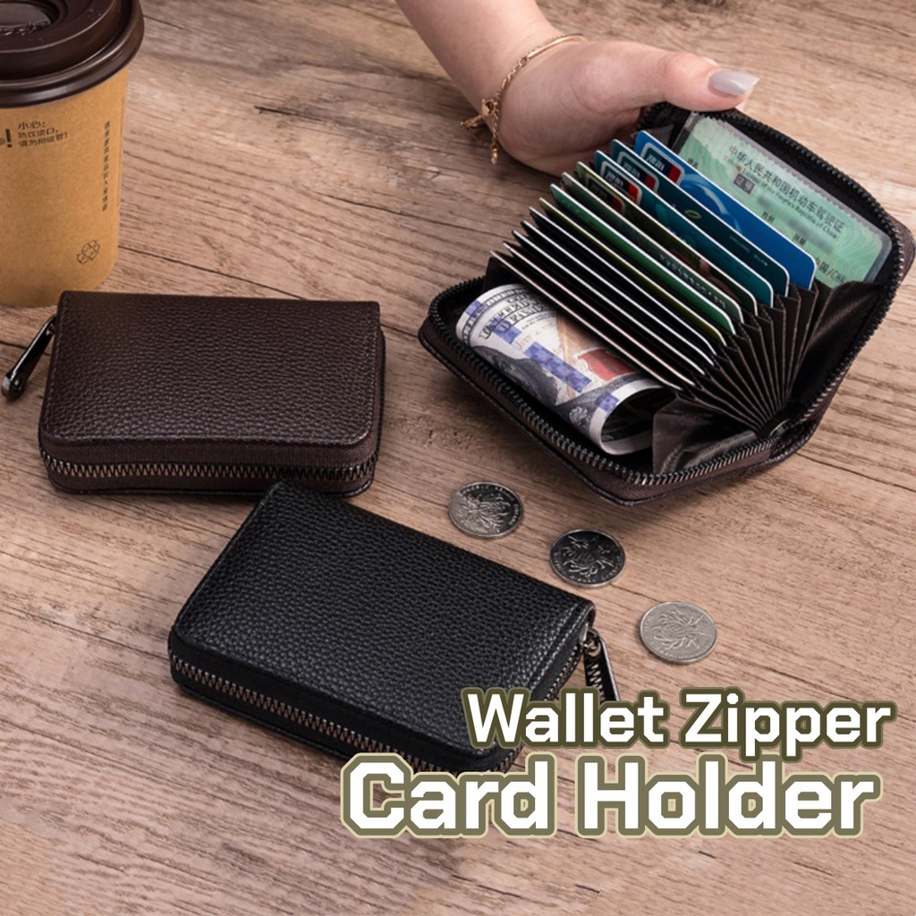 Zipper Card Holder Leather Wallet Credit Card ATM ID Card Case Zip Coin ...
