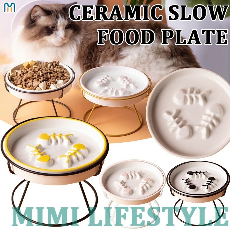 Slow Feeder Cat Bowl Ceramic Elevated Food Bowl Anti-cervical ...