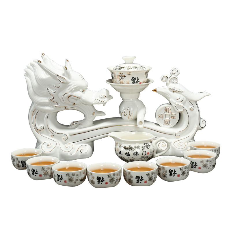 Lazy Tea Set Household Simple Kung Fu Tea Cup Semi-Automatic Rotating ...