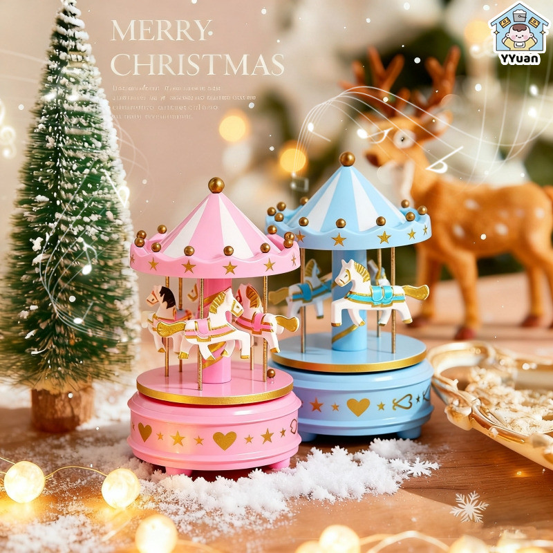 Christmas Carousel Music Box Desktop Rotating Musical Box Toy Vintage ...
