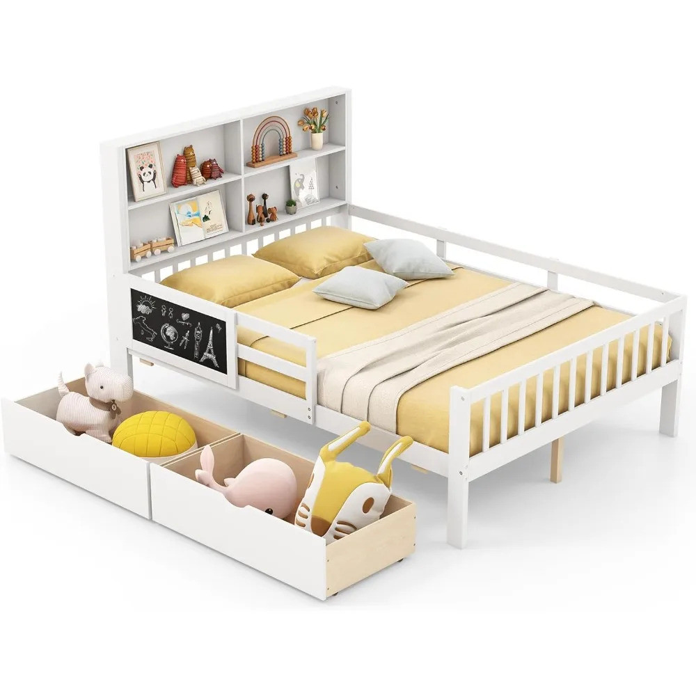Best Value Full Bed With 2 Storage Drawers, Solid Wood Kids Beds Frame ...