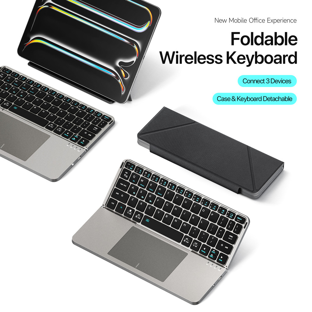 Foldable Bluetooth 5.0 Keyboard with Touchpad & Phone Holder for Phones ...