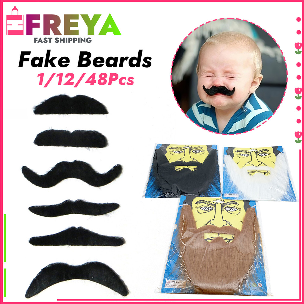 12/48Pcs Fake Beard and Mustache For Men Kids Big Fake White Beard ...