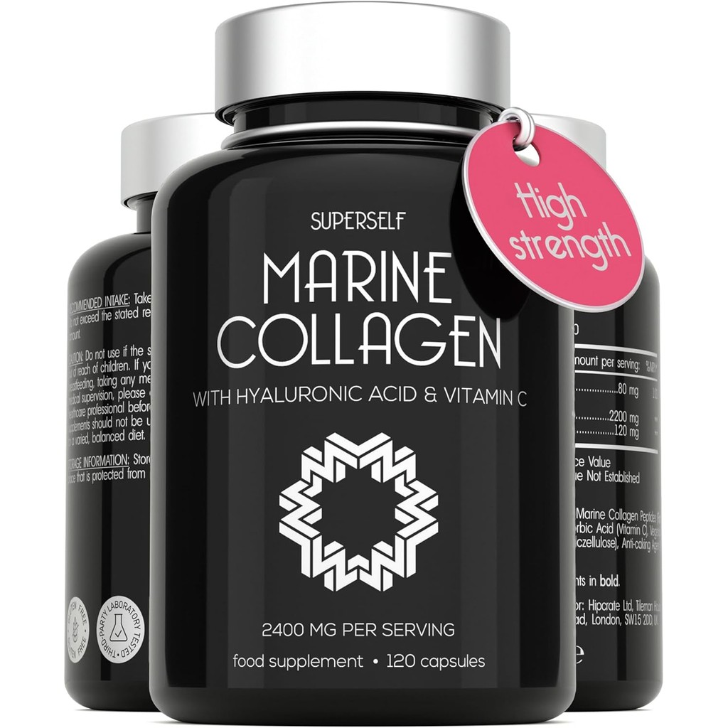 Marine Collagen Capsules 2200mg - with Hyaluronic Acid & Vitamin C ...