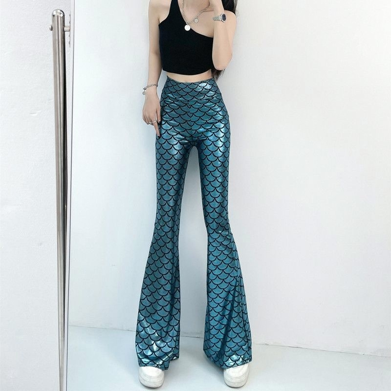 European American Gilding Fish Scale Flared Pants Women Wide-Leg Pants ...