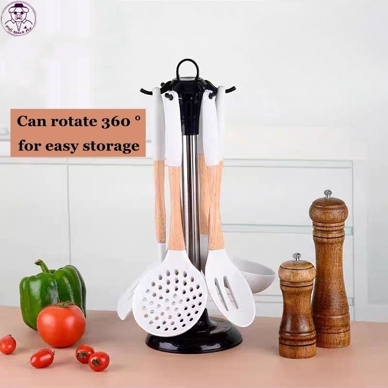 360°plastic Storage Rack Spatula Storage Rack with 6 Hooks Rotate ...