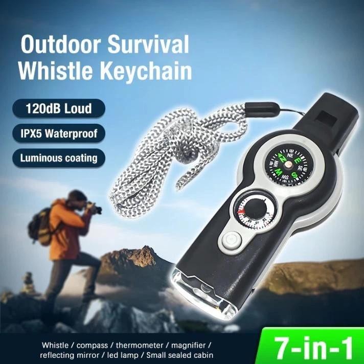 7 in 1 Survival Whistle Multi-function Emergency Compass flashlight ...