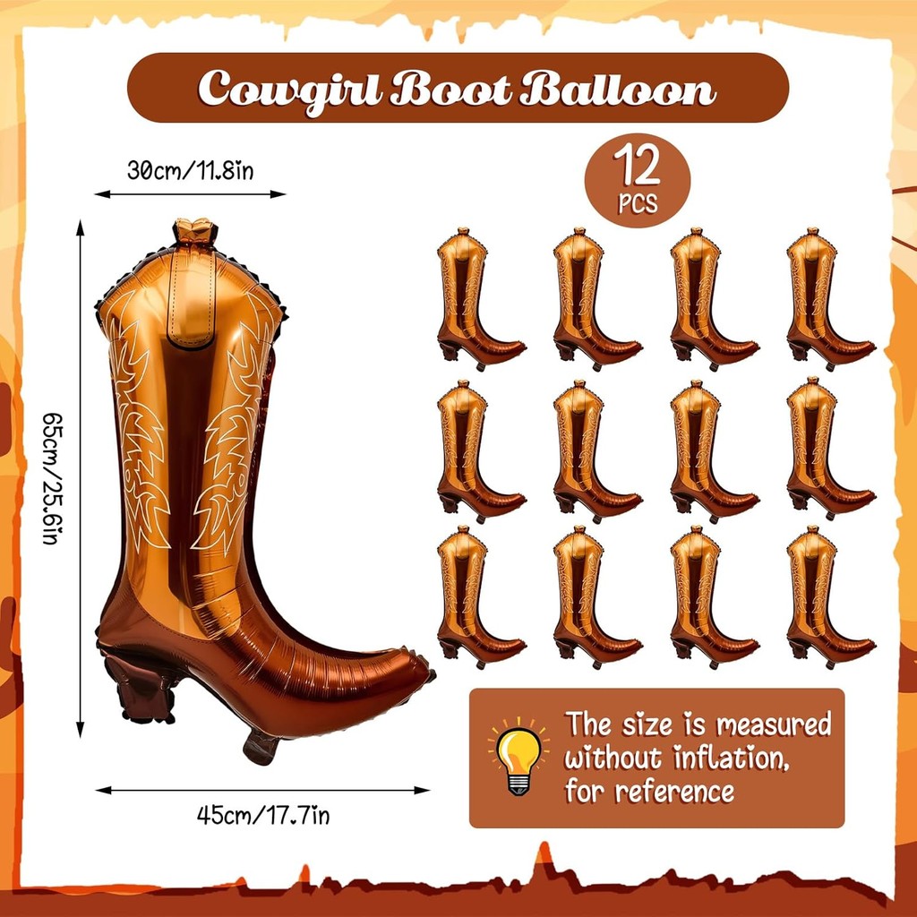 Wettarn 12 Pcs Western Party Balloons Cow Boot Balloons 30 Inch Cowgirl ...