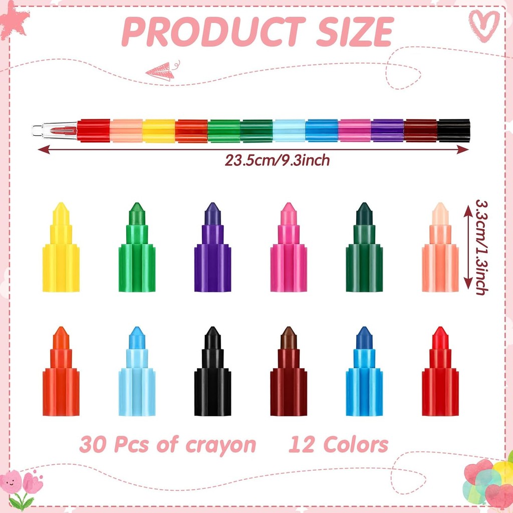 Spakon 30 Pcs Stackable Crayons Bulk 12 Colors Stacking Buildable ...