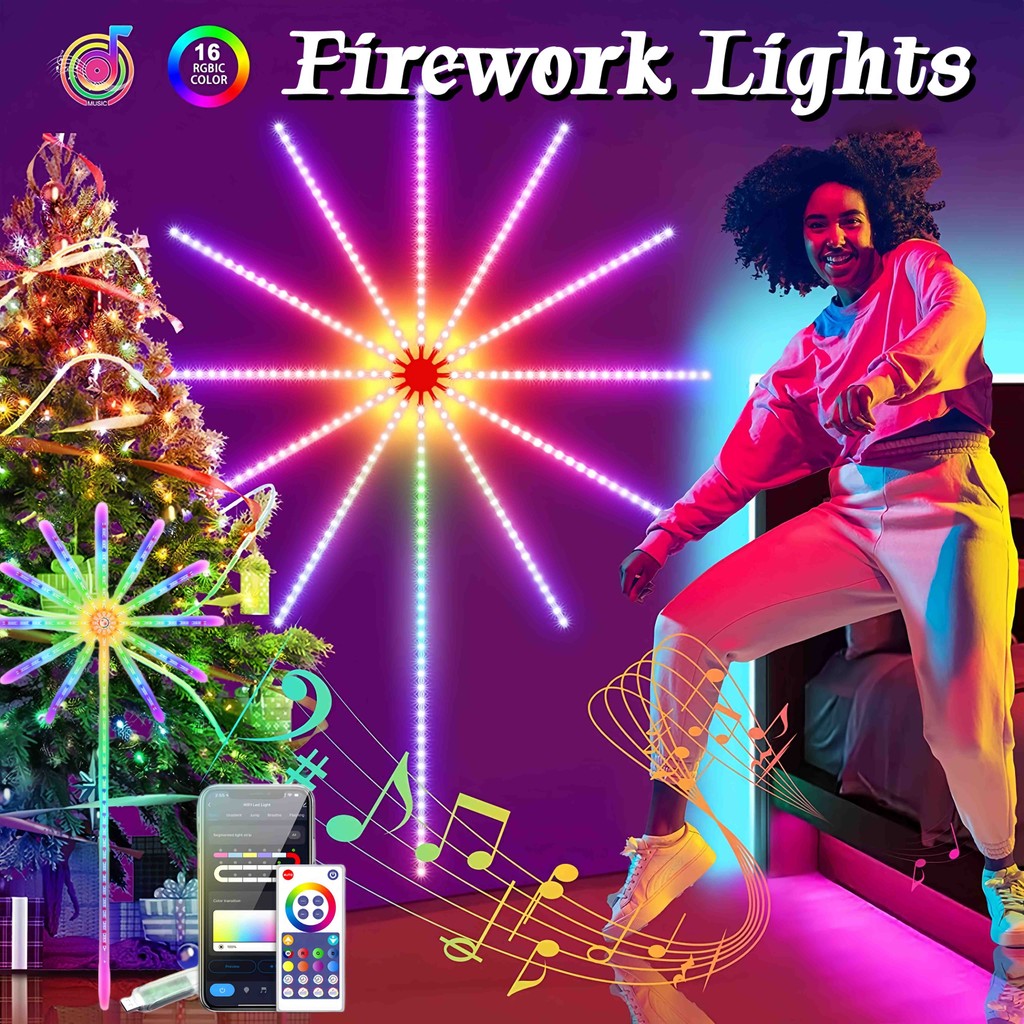 180LED Christmas Firework Lights Music Sound Sync RGB Lights With APP ...