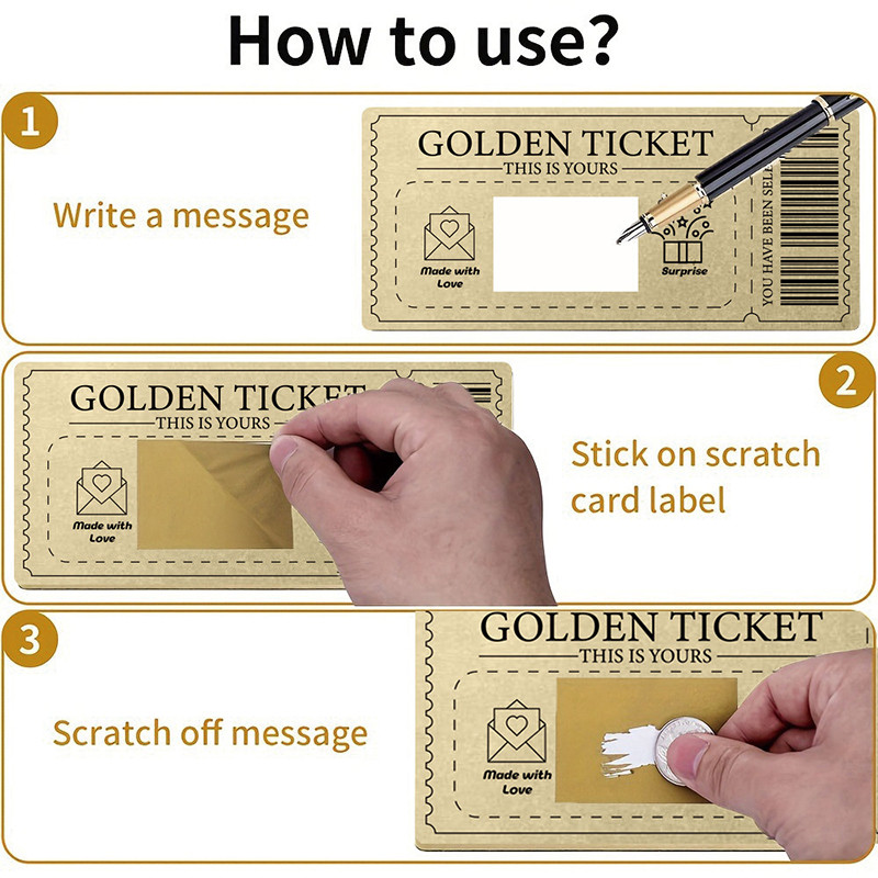 LOVEHOME Scratch Off Ticket Golden Ticket Scratch-off Card Raffle Gift ...