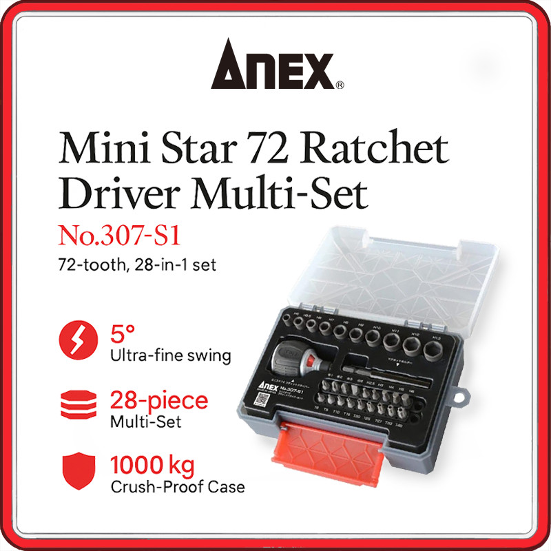 ANEX Mini Star 72 Ratchet Screwdriver — 72-Tooth Compact Stubby Driver ...