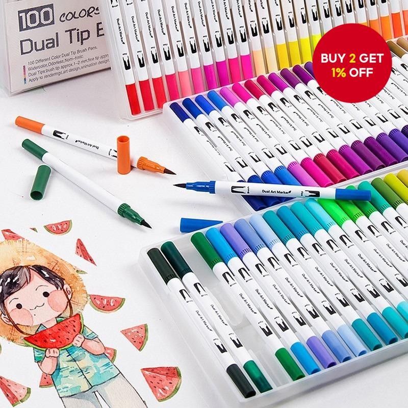 12/24/36/60 Color Dual Tip Markers with Brush and Fine Nibs, Non-Toxic ...