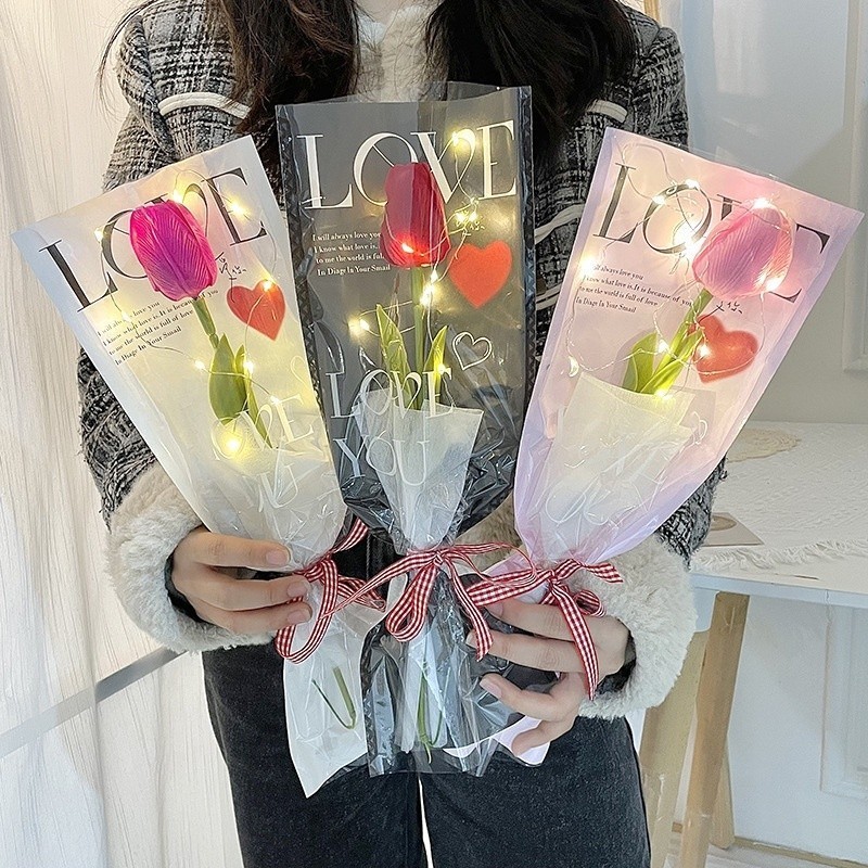 【20Pcs】 Single Bouquet Wrapper Packaging Rose Transparent Flower ...