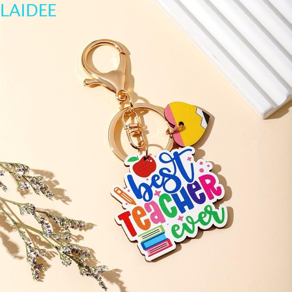 LAIDEE Pencil Rainbow Keychain, Wooden Geometric Shape Teacher's Day ...
