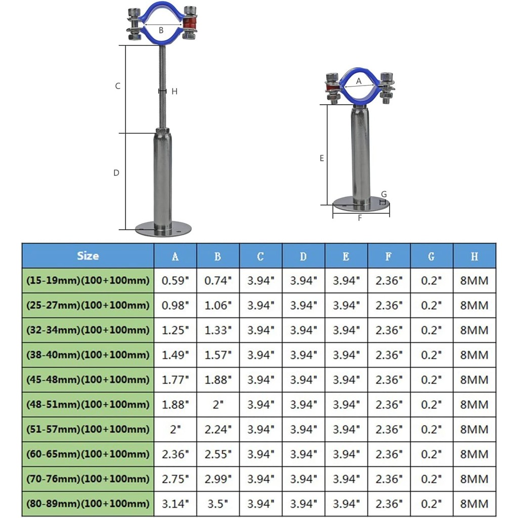 2PCS 304 Stainless Steel Wall Mount Ceiling Mount Pipe Supports ...
