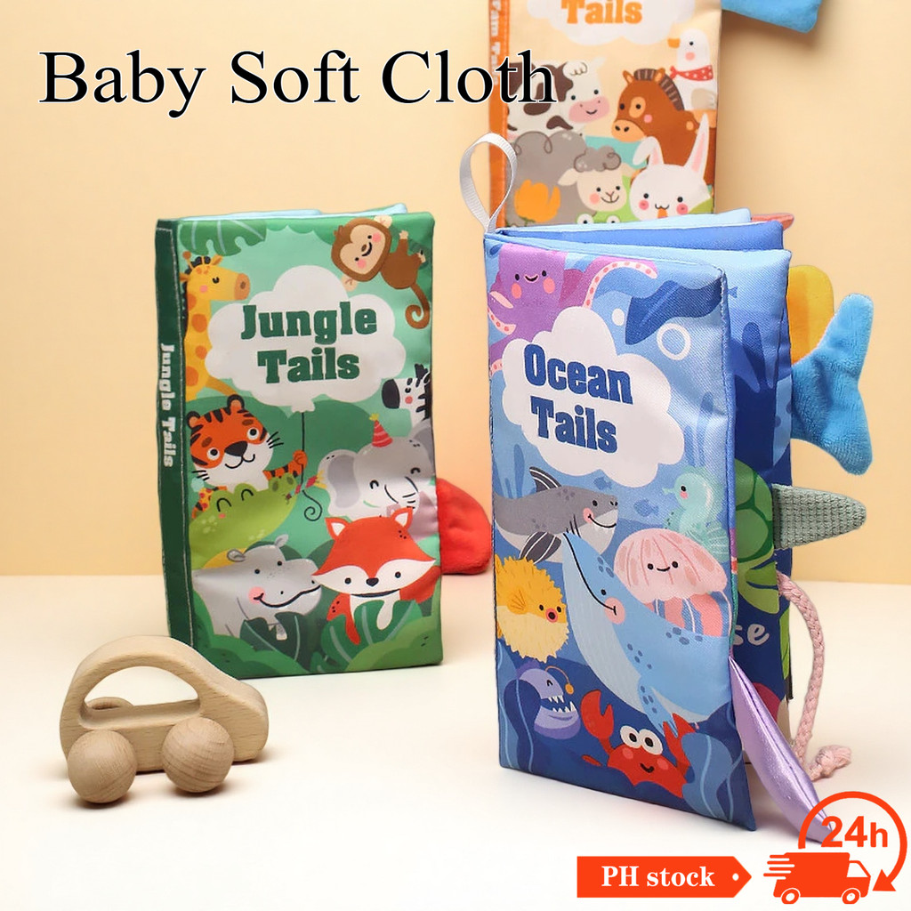 Baby Soft Cloth Book 3D Animal Tail Infant Toddler Kids English ...