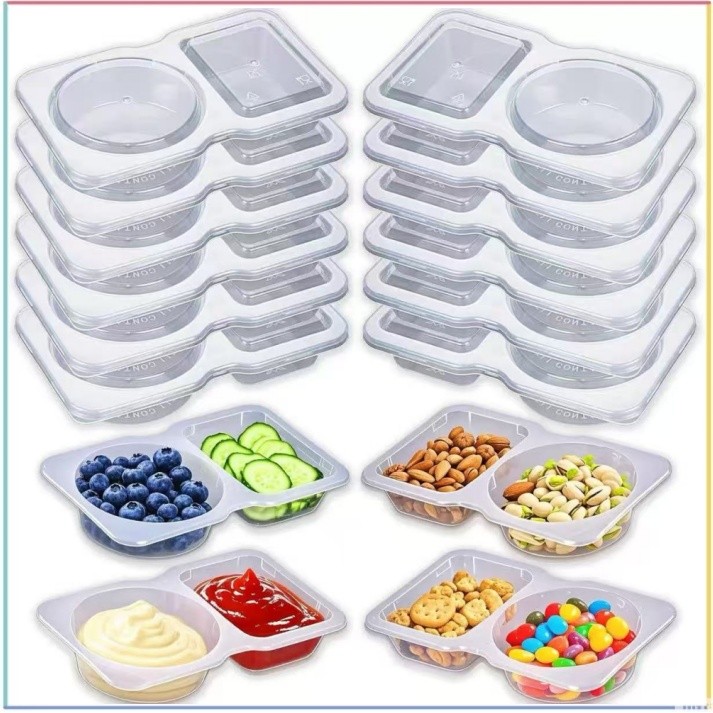100pcs Double Compartment Condiment Container with Lid – Snack ...