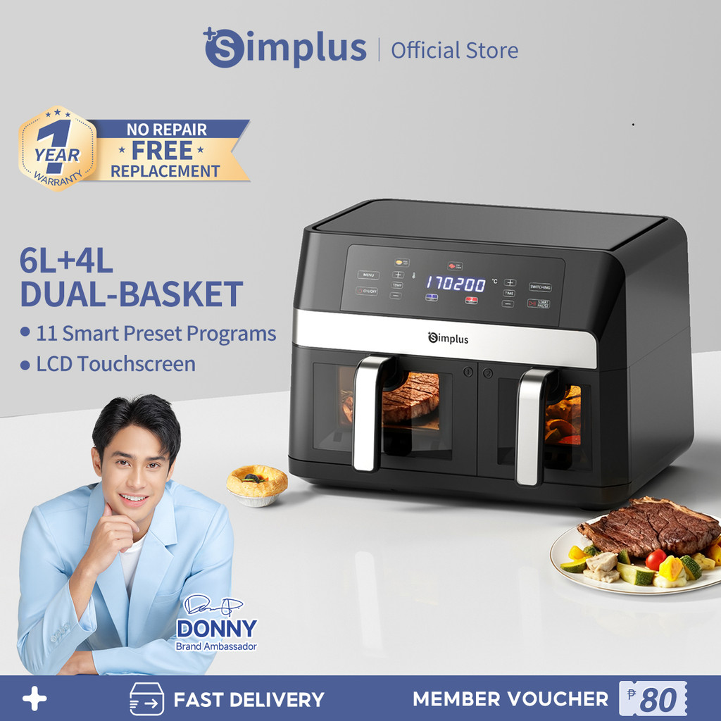 Simplus Air Fryer Dual Baskets 10L Ultra Large Capacity LCD Screen 11 ...