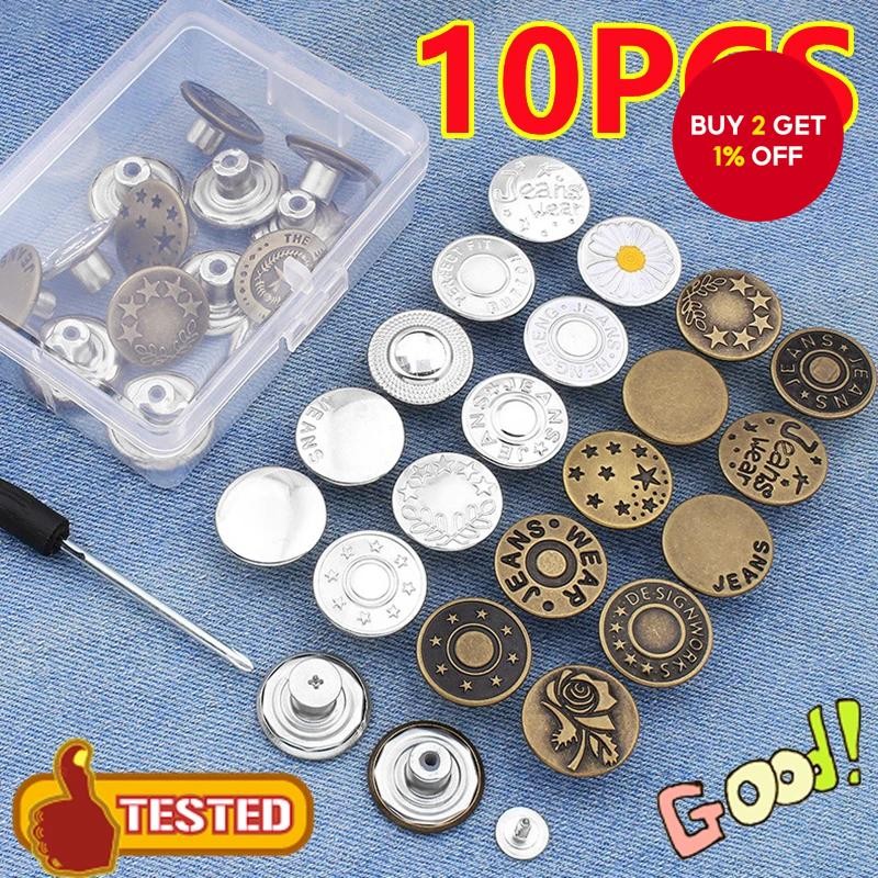 10PCS 17mm No-Sew Metal Jeans Button Replacement Kit - Removable Jean ...