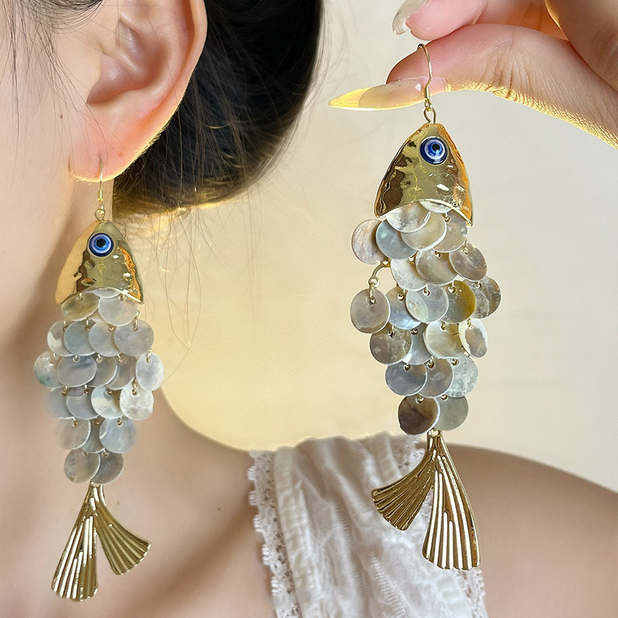 Retro Fish-Shaped Exaggerated Female Geometric High-End Earrings Tassel ...