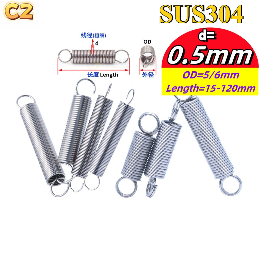 Stainless Steel SUS304 Extension Springs, 0.5mm Wire Diameter, OD 5/6mm ...
