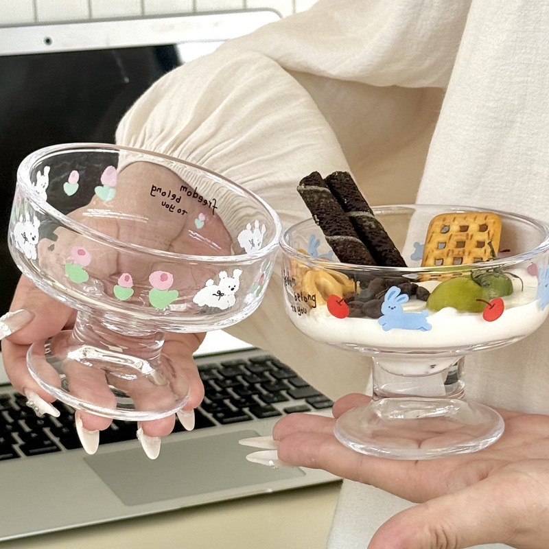 Cartoon Transparent Glass Cold Drink Ice Cream Cup Fruit Salad Yogurt ...