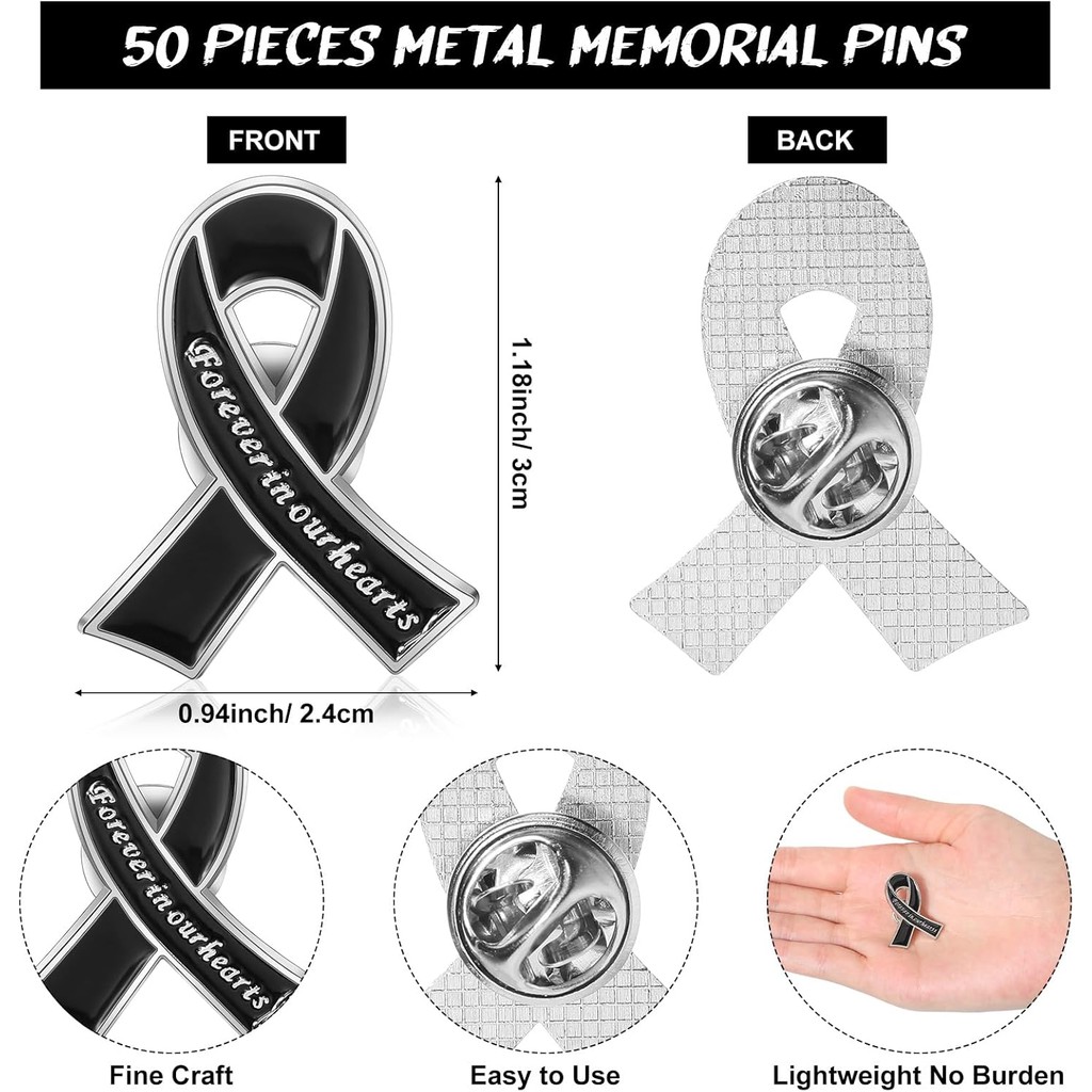 Tigeen 50 Pcs Metal Funeral Ribbon Pins Memorial Pins Forever in Our ...