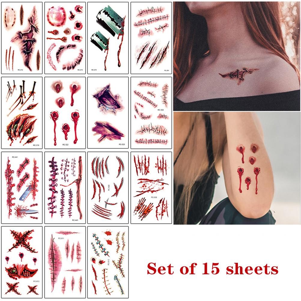 HEO~ Halloween Scar Tattoo Stickers Cosplay Temporary Tattoo Waterproof ...