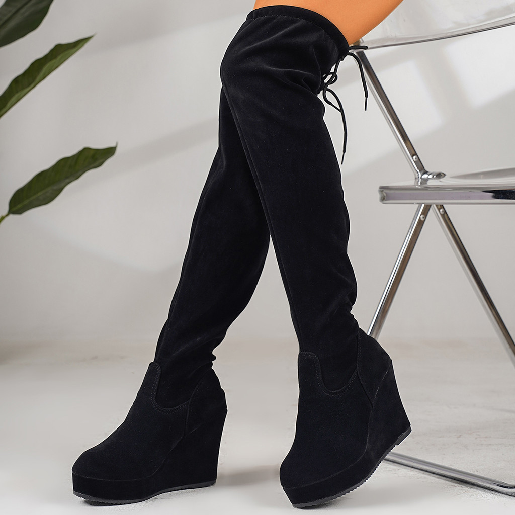 Size 35-40 Suede Over-the-Knee Boots, Black Round Toe | Shopee Philippines