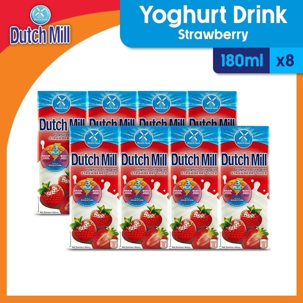 Dutch Mill UHT Yoghurt Drink Strawberry 180ml x 4 brick x2 | Shopee Philippines