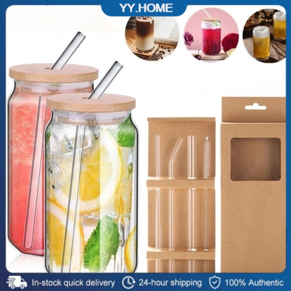 4/14Pcs Set Clear Glass Straws With Case Reusable Straight & Bent ...