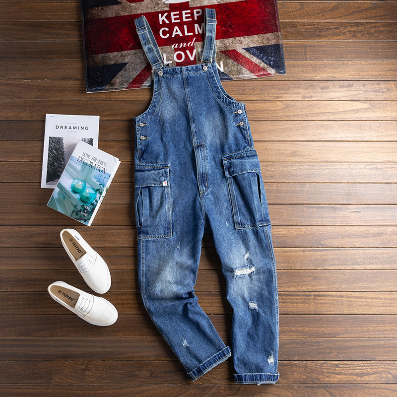 Shawn Yue Same Style Overalls Overalls Men Washed Ripped Straight ...