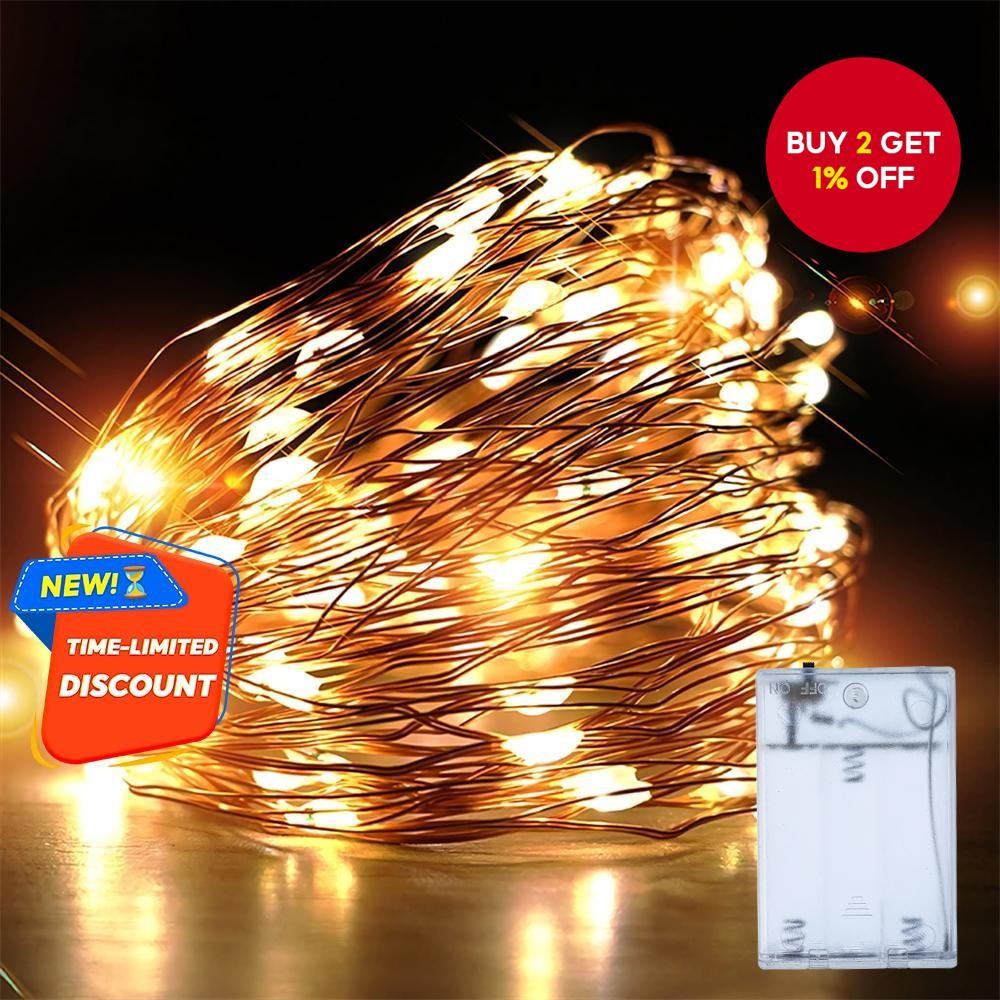 A 10-meter Battery-operated Fairy Copper Wire Light with 100 Leds ...