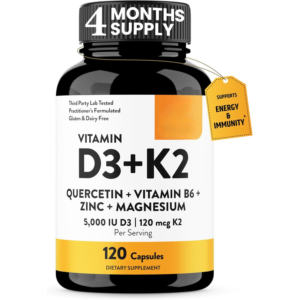 Vitamin D3 K2 Magnesium 5000 IU, 120mcg K2 Capsules | with VIT B6, Zinc ...