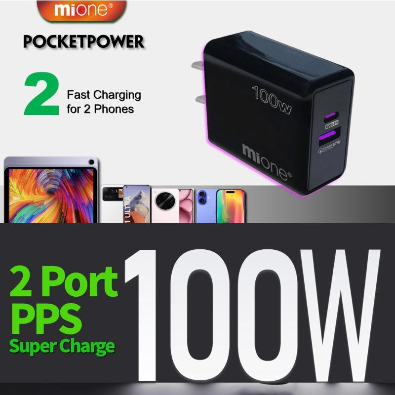 MIONE 100W USB C Charger 2 Port USB Type C Adapter Dual Fast Charging ...