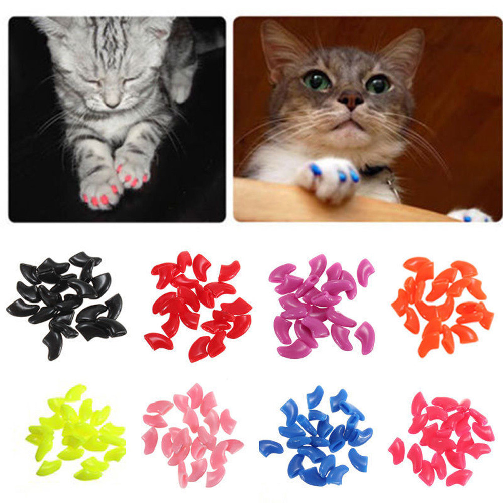 New 20pcs Cute Silicone Soft Cat Nail Caps Cat Paw Claw With Arc Pet ...
