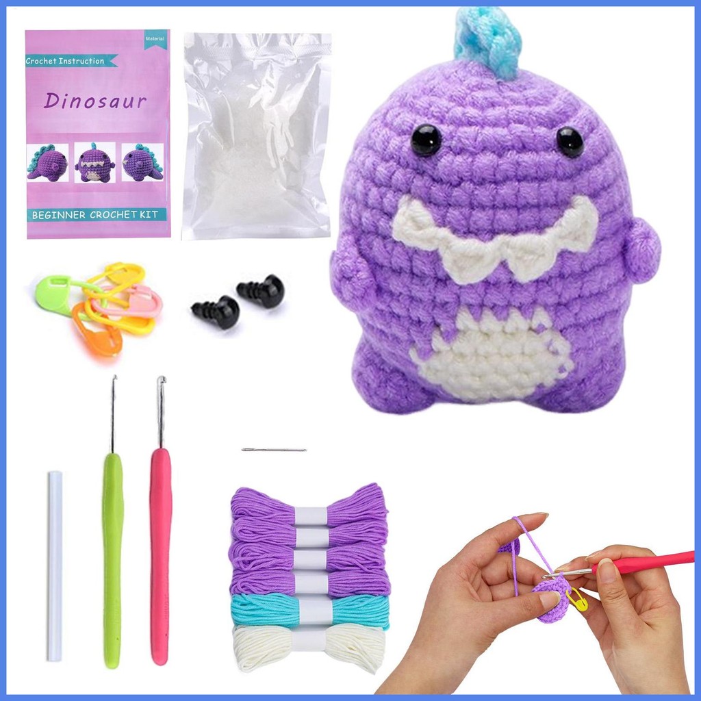 Knitting Kit Dinosaur Crochet Yarn Kit Craft Supplies with Step-by-Step ...