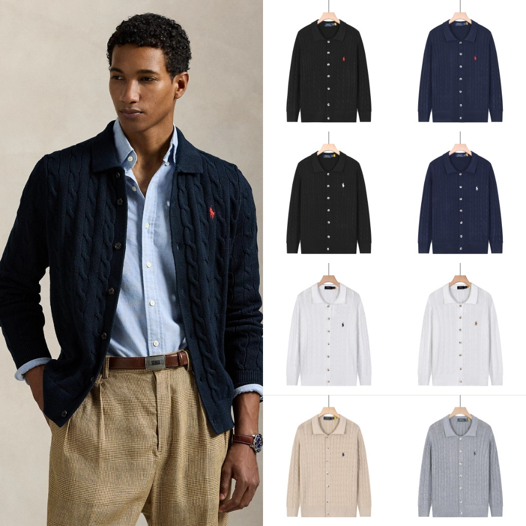 2025 Autumn Winter RL Men'S Cable-Knit Cotton Cardigan Cartoon Pony ...